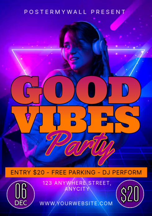 Blue Modern & Minimal Good Vibes Party A1 Template | PosterMyWall