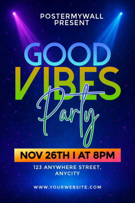 Blue Modern & Minimal Good Vibes Party Poster Template | PosterMyWall