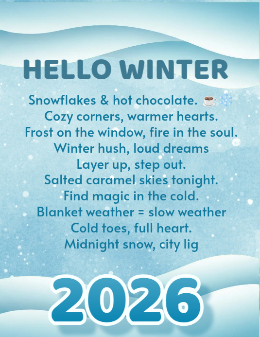 Blue Modern & Minimal Hello Winter Flyer (us Letter) Template ...
