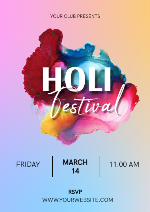 Blue Modern & Minimal Holi Festival Celebration Party Ad Flyer A4 ...
