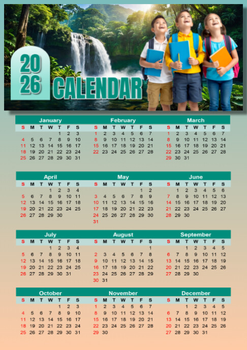 Blue Modern & Minimal Kalender 2026 – Nature & Education Theme A2 ...