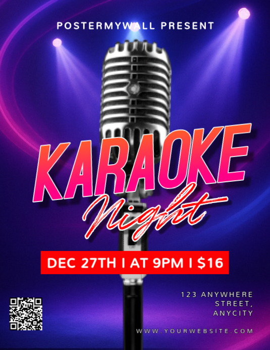 Blue Modern & Minimal Karaoke Night Pamflet (letter As) Template ...