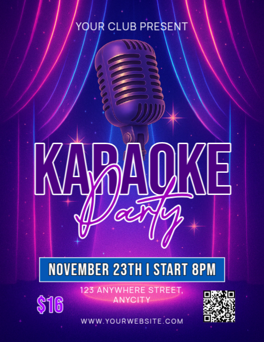 Blue Modern & Minimal Karaoke Party Pamflet (letter As) Template ...
