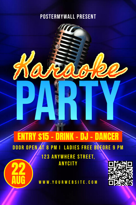 Blue Modern & Minimal Karaoke Party Poster Template | PosterMyWall
