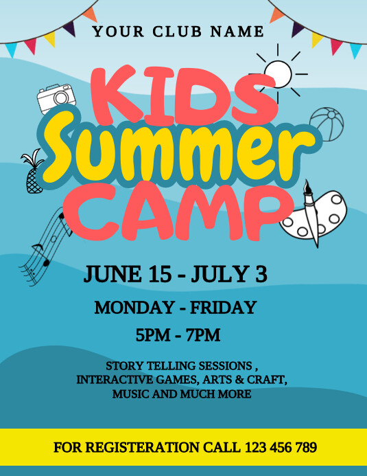 Blue Modern & Minimal Kids Summer Camp Flyer Template | PosterMyWall