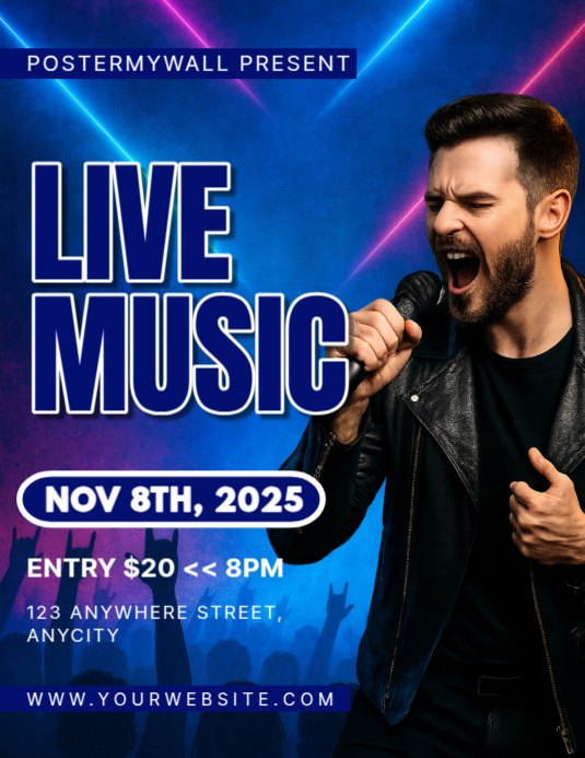 Blue Modern & Minimal Live Music Pamflet (letter As) Template ...