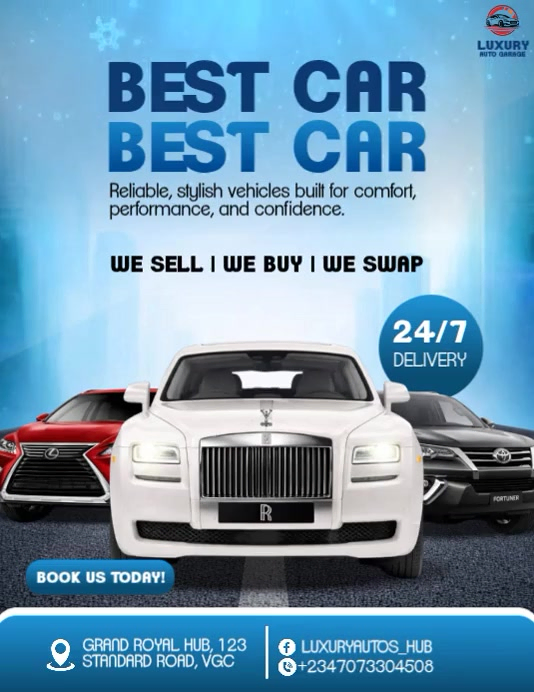 Blue Modern & Minimal Luxury Cars Sales And Rental Service Design Flyer ...