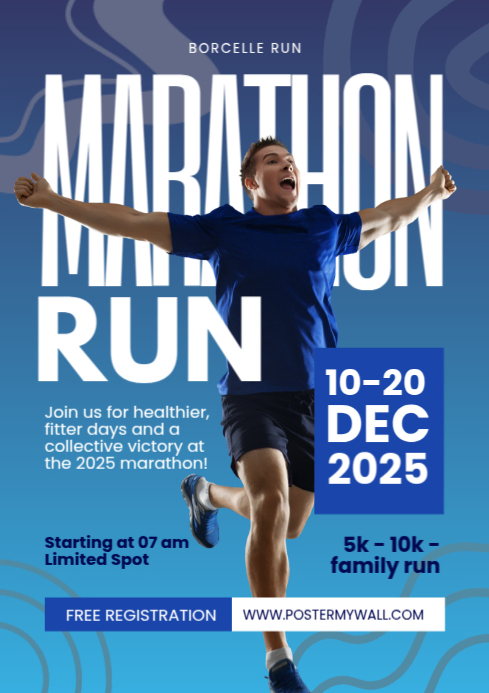 Blue Modern & Minimal Marathon Run Event A4 Template | PosterMyWall