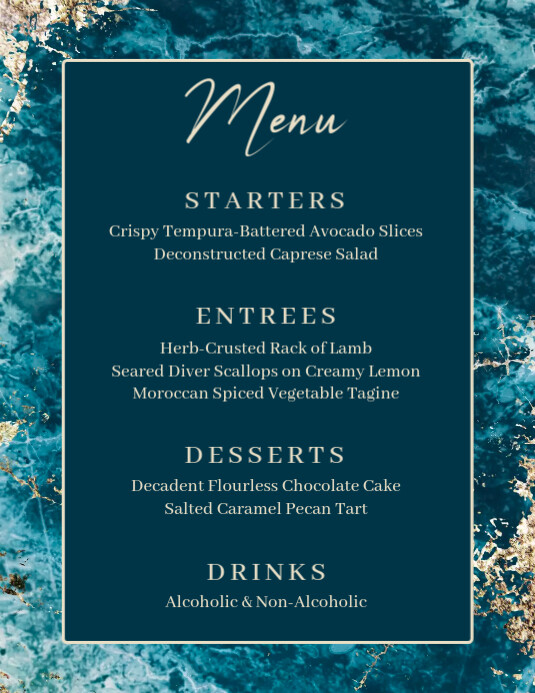 Blue Modern & Minimal Marble Menu Design Flyer (us Letter) Template ...