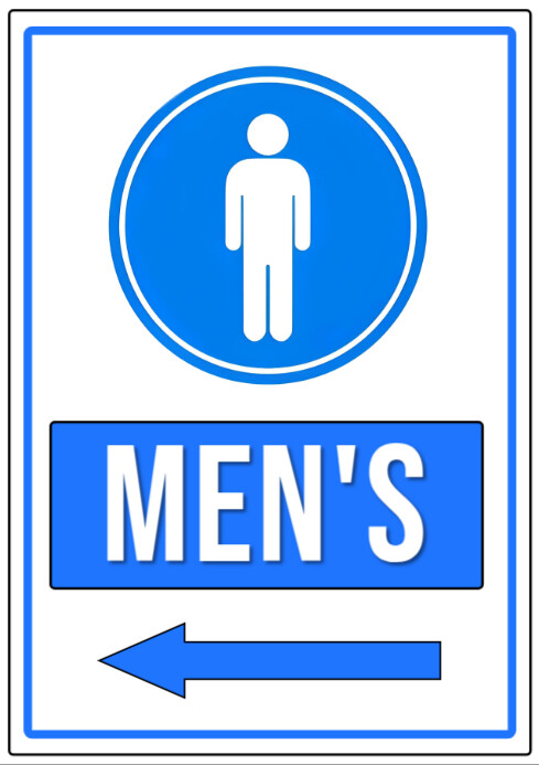 Blue Modern & Minimal Men's Restroom Door Sign A4 Template | PosterMyWall