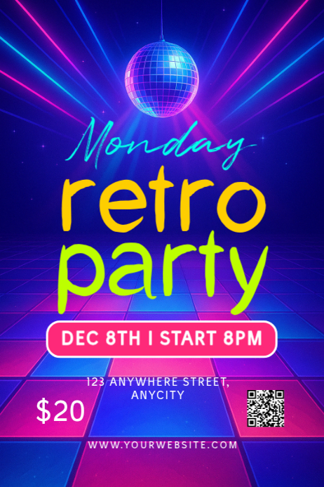 Blue Modern & Minimal Monday Retro Party Poster Template | PosterMyWall