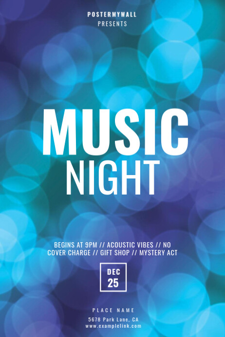 Blue Modern & Minimal Music Night Poster Poster Template | PosterMyWall