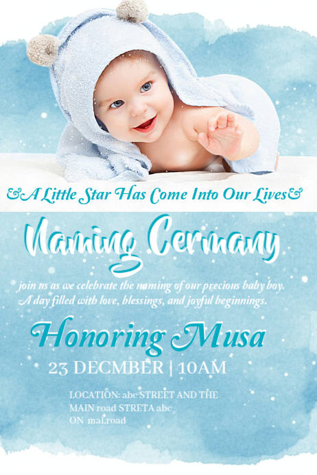 Blue Modern & Minimal Naming Ceremony Poster Template | PosterMyWall