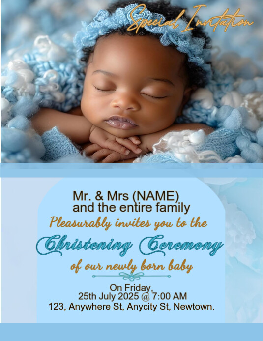 Copy of Blue Modern & Minimal Naming Christening Ceremony Flyer (us ...