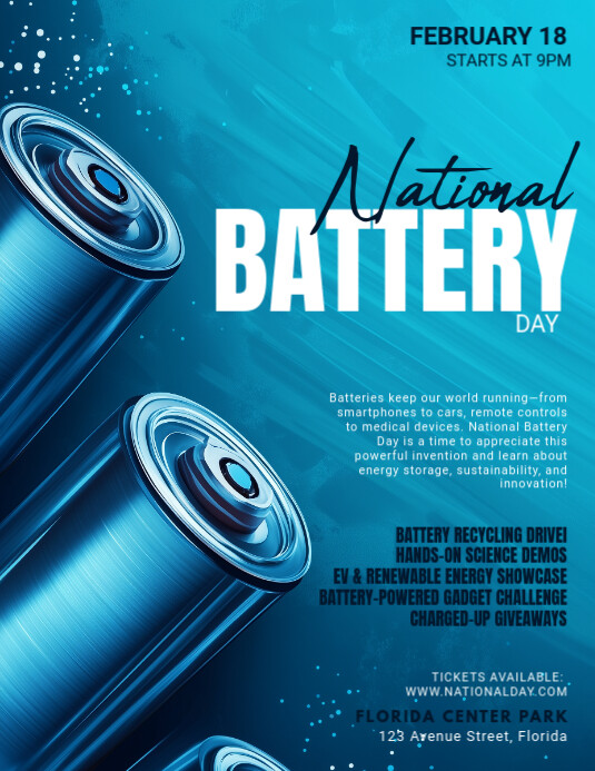 Blue Modern & Minimal National Battery Day Flyer (us Letter) | PosterMyWall