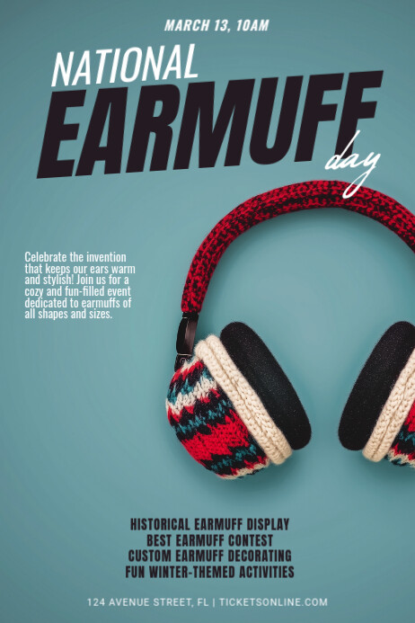 Blue Modern & Minimal National Earmuff Day Poster | PosterMyWall