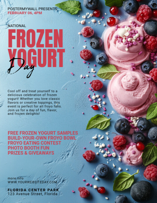 Blue Modern & Minimal National Frozen Yogurt Day Flyer (us Letter ...