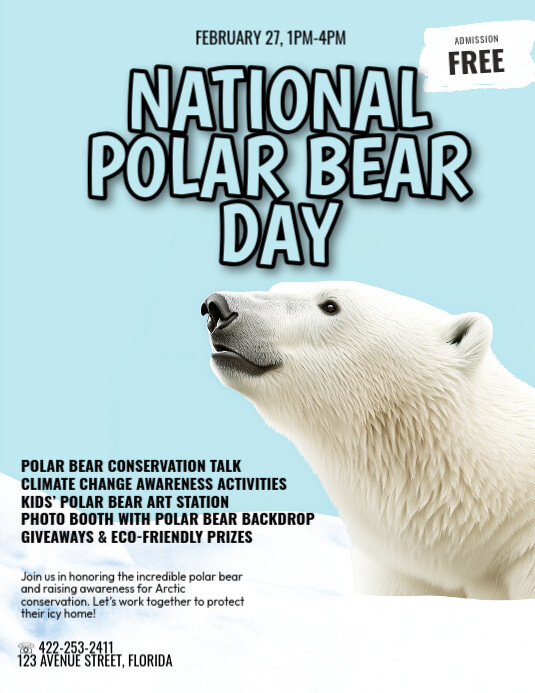 Blue Modern & Minimal National Polar Bear Day Event Flyer (us Letter ...