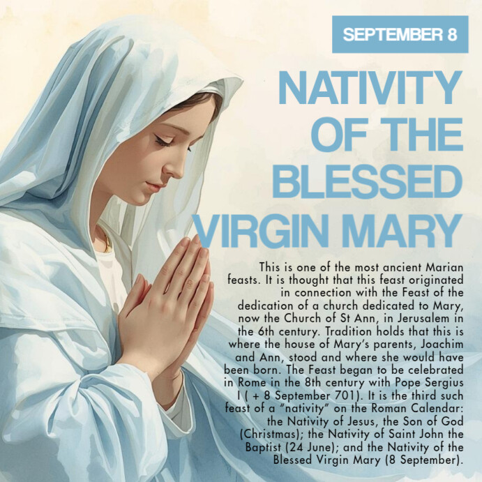 Blue Modern & Minimal Nativity Of The Blessed Virgin Mary Instagram ...