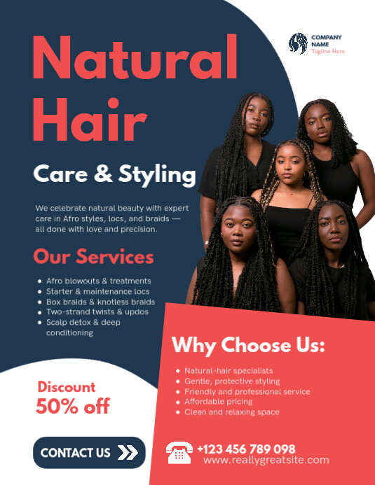 Copy of Blue Modern & Minimal Natural Hair Care Services Flyer Template ...