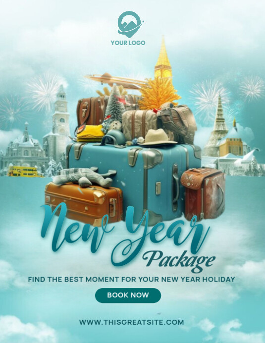 Blue Modern & Minimal New Year Package Holiday Travle Flyer (us Letter ...