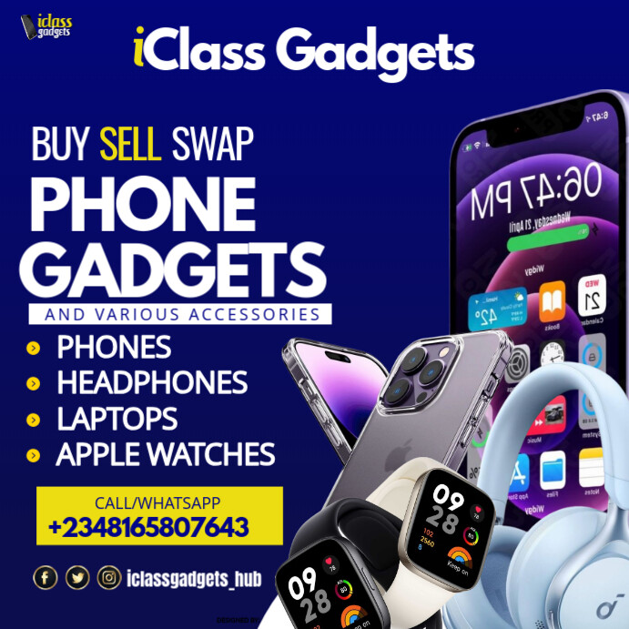 Blue Modern & Minimal Phone Shop Flyer Design Instagram Post Template ...