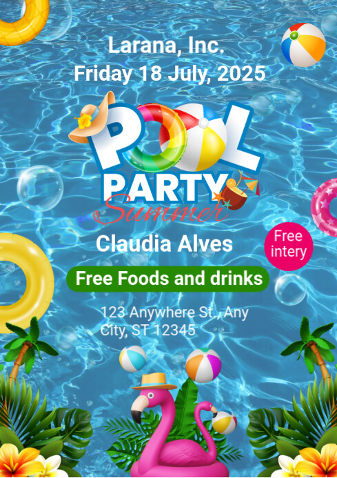 Plantilla de Blue Modern & Minimal Pool Party A4 | PosterMyWall