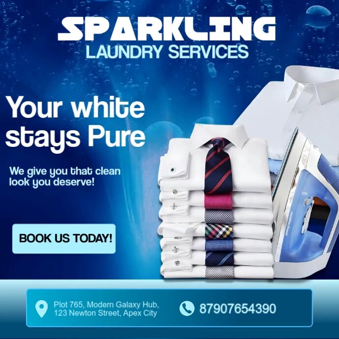 Blue Modern & Minimal Professional Laundry Design Template Instagram ...