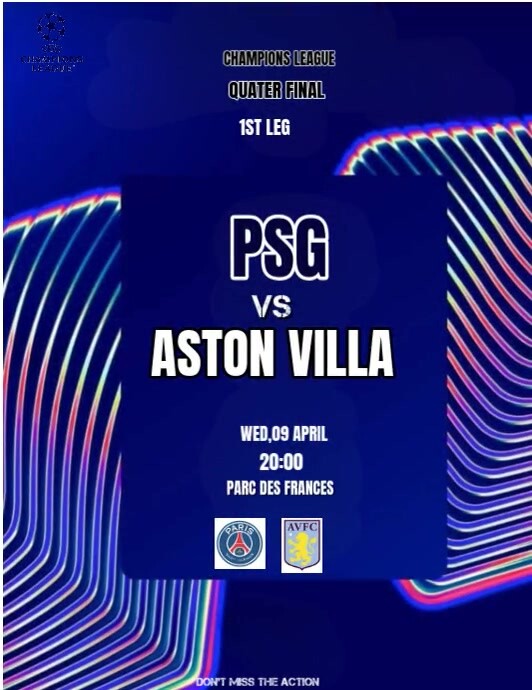 Plantilla de Blue Modern & Minimal Psg Vs Aston Villa Ucl Quater-finals ...
