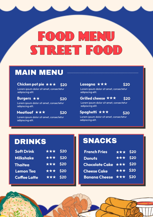 Blue Modern & Minimal Red Blue Fun Price List Template | PosterMyWall