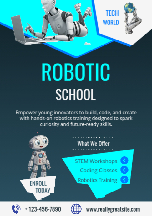 Blue Modern & Minimal Robotics School Program A2 Template | PosterMyWall