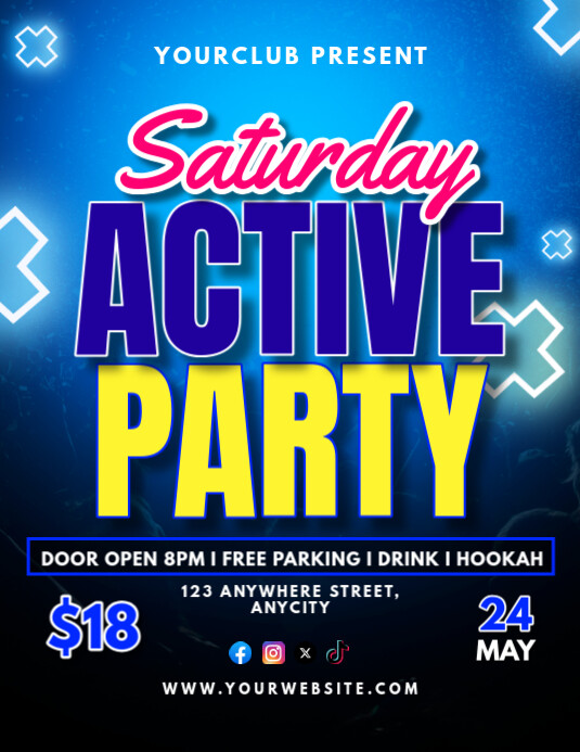 Copy of Blue Modern & Minimal Saturday Active Party Pamflet (letter As ...