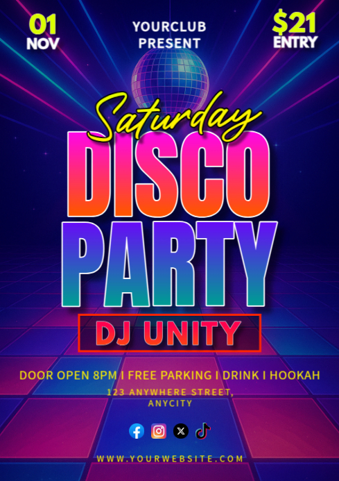 Copy of Blue Modern & Minimal Saturday Disco Party A1 | PosterMyWall
