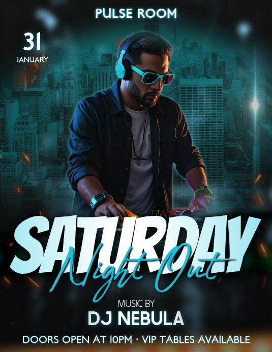Blue Modern & Minimal Saturday Night Out Flyer (us Letter) Template ...