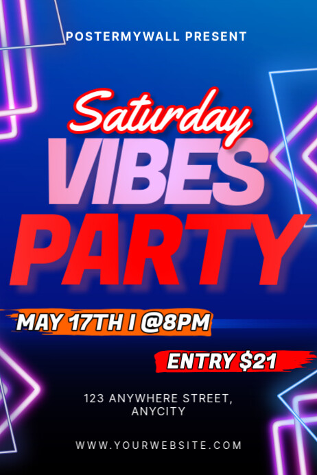 Copy of Blue Modern & Minimal Saturday Vibes Party Poster | PosterMyWall