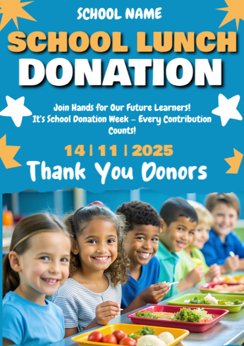 Blue Modern & Minimal School Lunch Donation A4 Template | PosterMyWall