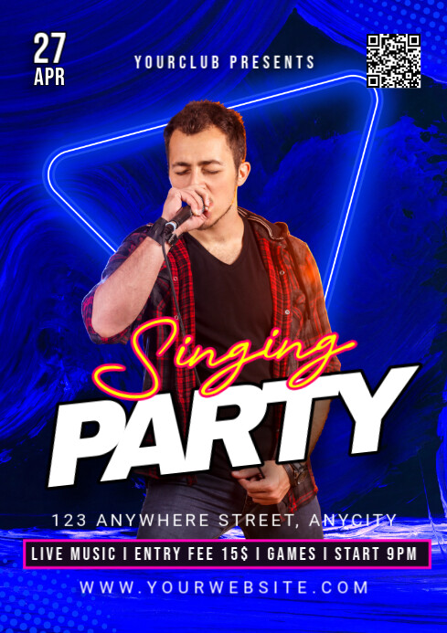 Blue Modern & Minimal Singing Party A4 Template | PosterMyWall