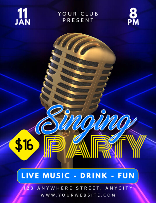 Blue Modern & Minimal Singing Party Pamflet (letter As) Template ...