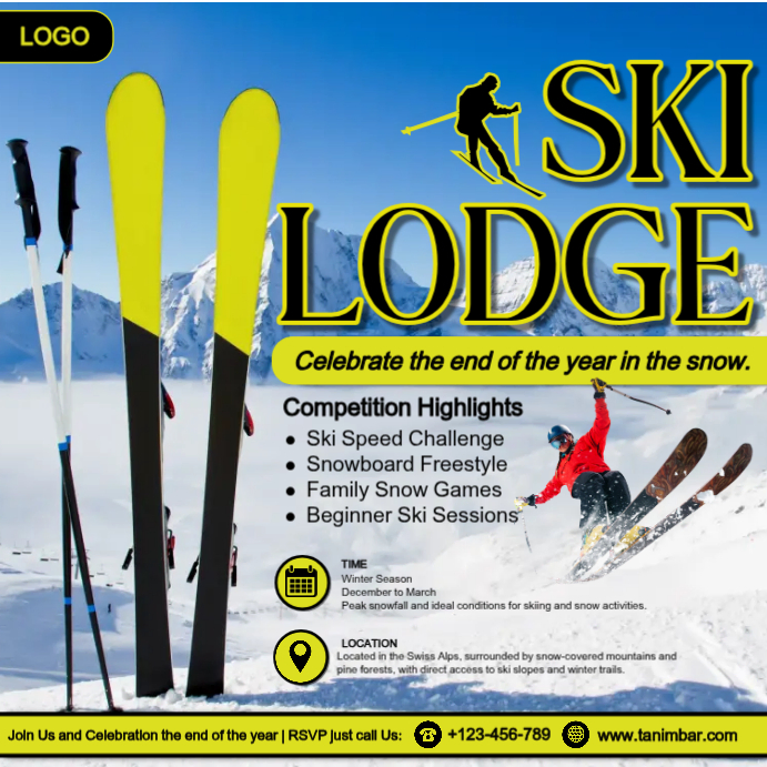 Blue Modern & Minimal Ski Lodge Event Template 2025 Instagram Post ...