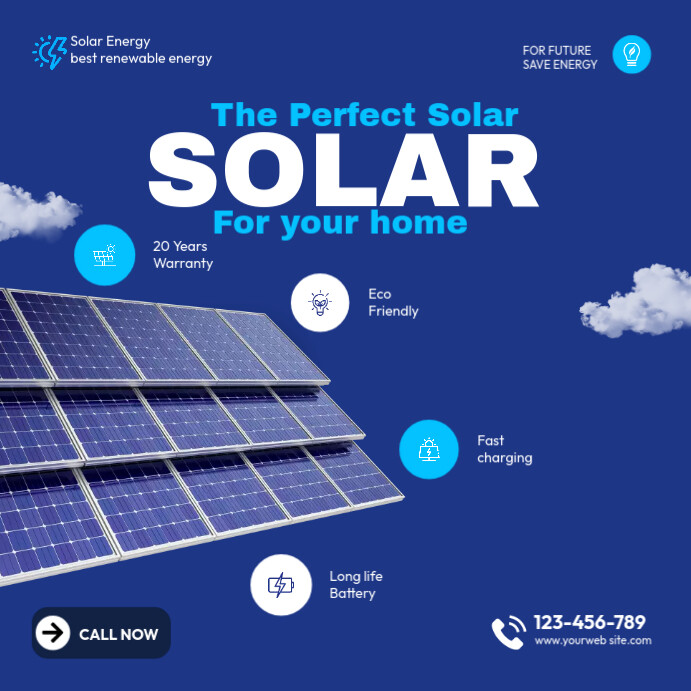Blue Modern & Minimal Solar Energy Post Instagram Post Template ...