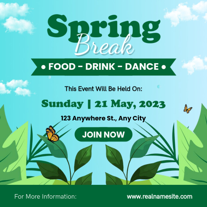 Blue Modern & Minimal Spring Break Instagram Post Template | PosterMyWall