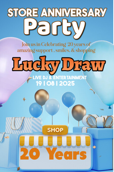 Blue Modern & Minimal Store Anniversary Party Poster Template ...