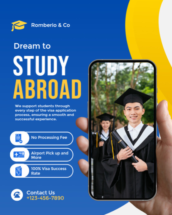 Blue Modern & Minimal Study Abroad Instagram Portrait Template ...