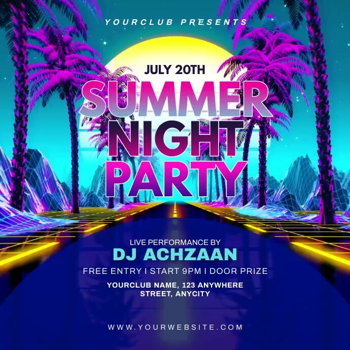 Blue Modern & Minimal Summer Night Party Pos Template | PosterMyWall