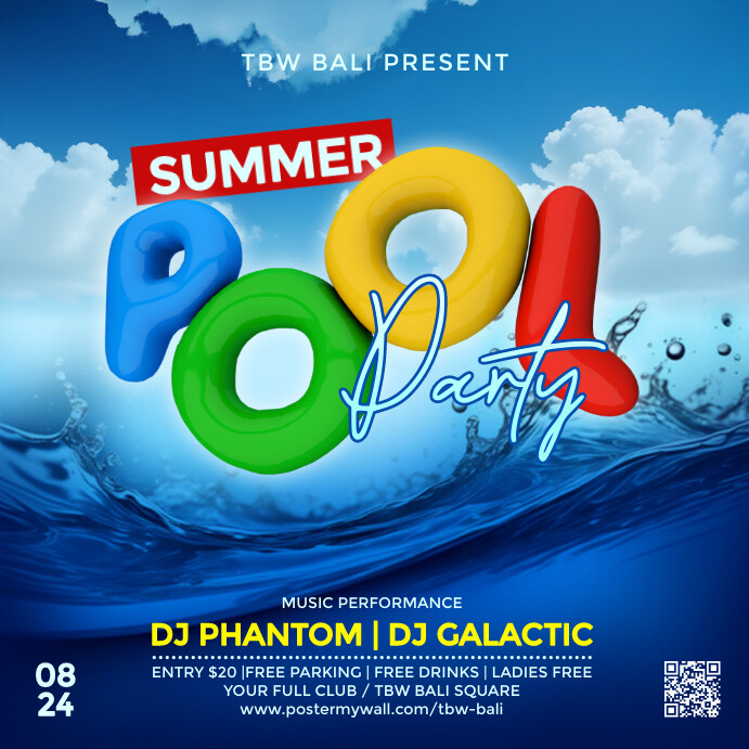 Blue Modern & Minimal Summer Pool Party Insta Template | PosterMyWall