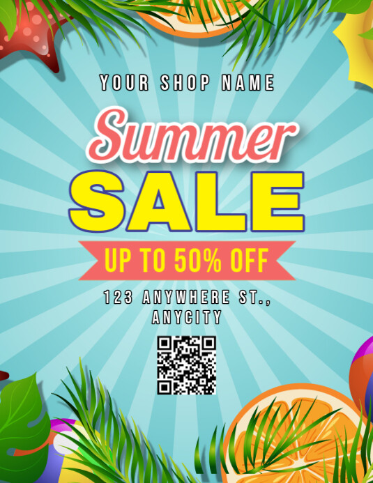 Blue Modern & Minimal Summer Sale Pamflet (letter As) Template ...