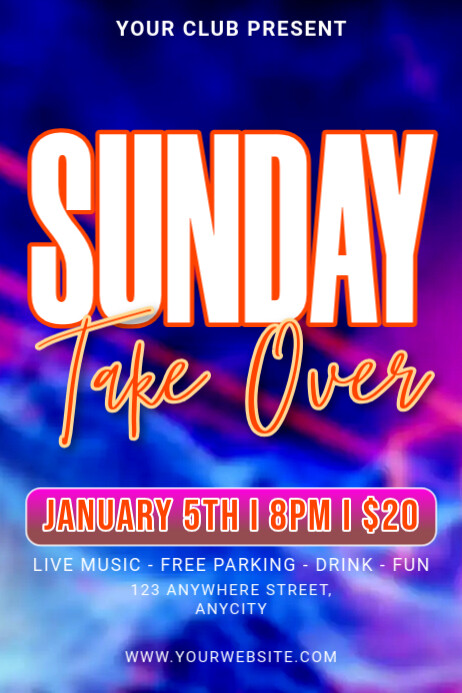 Blue Modern & Minimal Sunday Takeover Party Poster Template | PosterMyWall