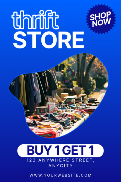 Blue Modern & Minimal Thrift Store Poster Template | PosterMyWall