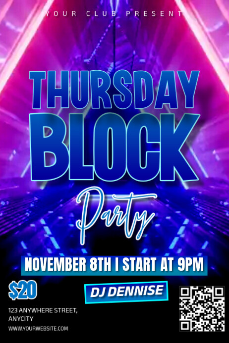 Blue Modern & Minimal Thursday Block Party Poster Template | PosterMyWall