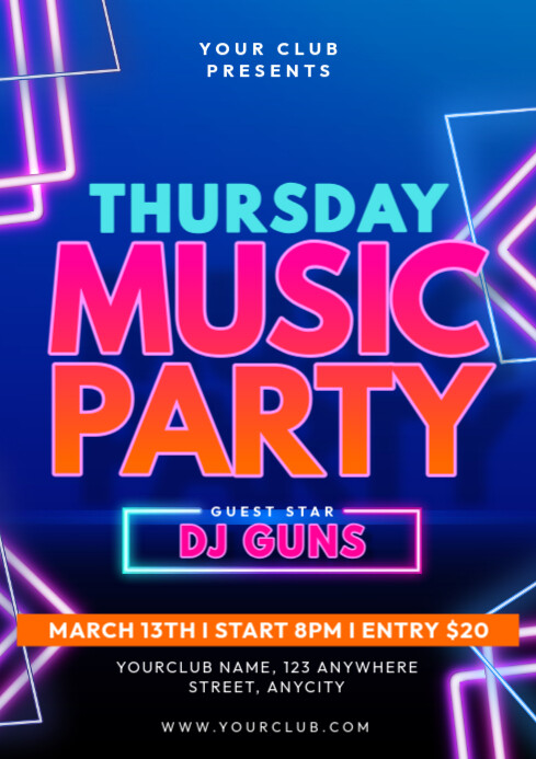 Blue Modern & Minimal Thursday Music Party A1 Template | PosterMyWall